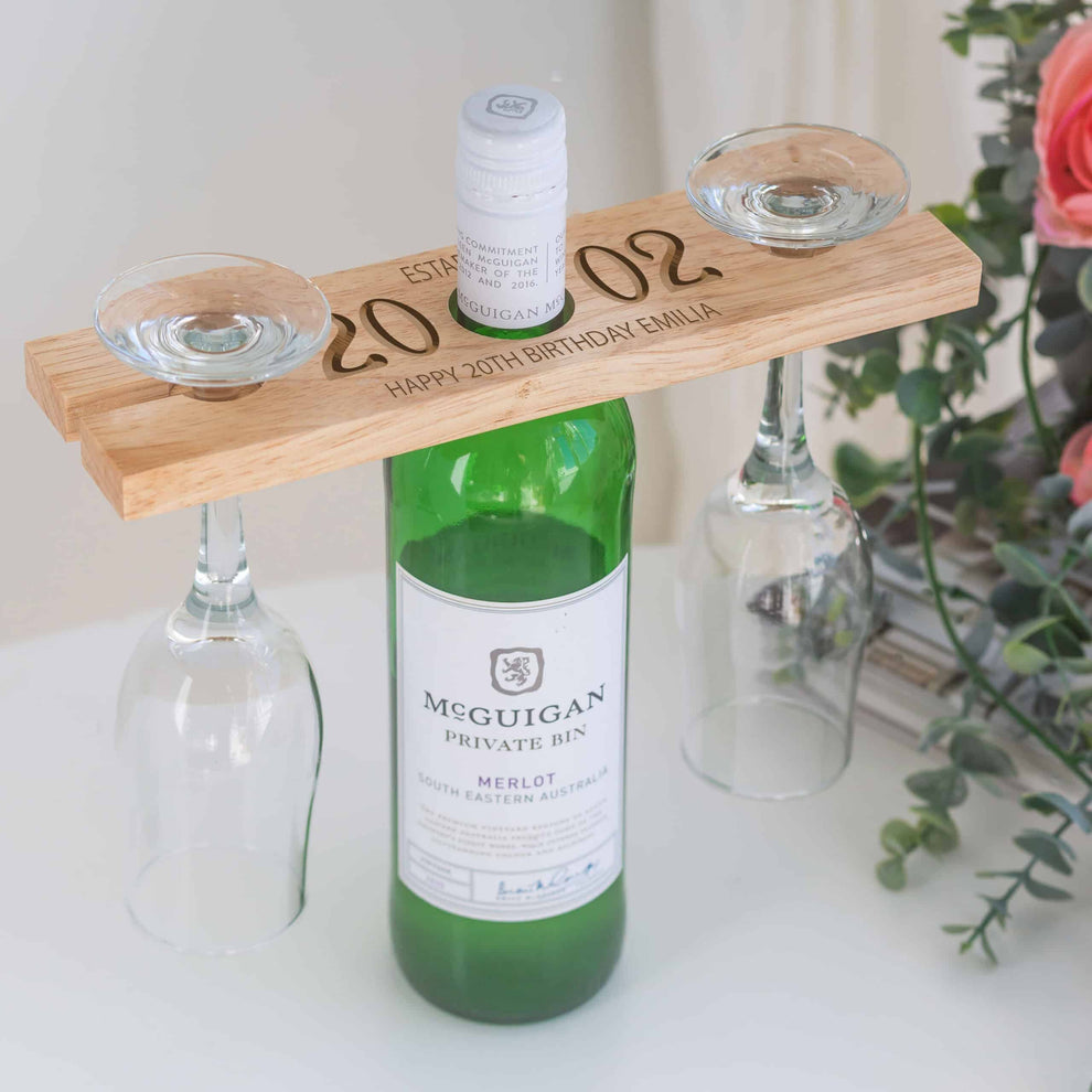 Personalised Wooden Double Wine Glass Holder – Gifts Personalised UK